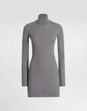 Dolce & Gabbana Turtleneck Long Dress In Wool Dresses Gray