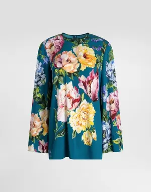 Dolce & Gabbana Peony-print Charmeuse Top Collection