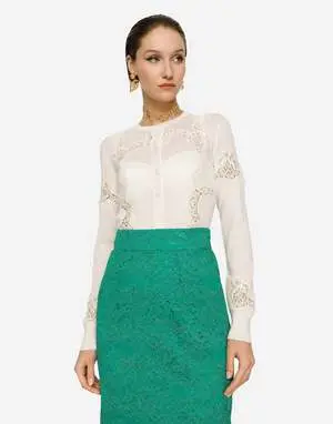 Dolce & Gabbana Cashmere And Silk Lace Inlay Cardigan - White