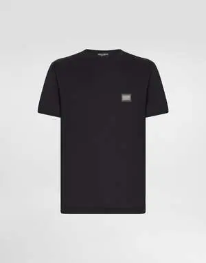 Dolce & Gabbana Cotton T-shirt With Branded Tag T-shirts And Polos - Blue