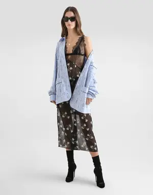 Dolce & Gabbana Violets-print Dress With Lace Insert Dresses