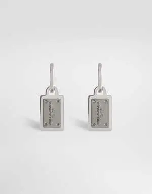 Dolce & Gabbana Palladium-plated Logo Tag Hoop Earrings - Silver