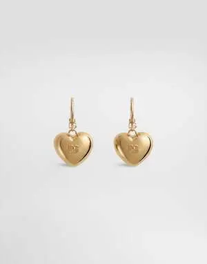 Dolce & Gabbana Heart Drop Earrings With Dg Logo - Gold