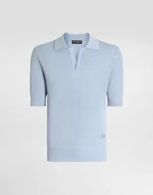 Dolce & Gabbana Micro-pattern Cotton Polo Shirt Sweaters And Cardigans Light Blue - Azure