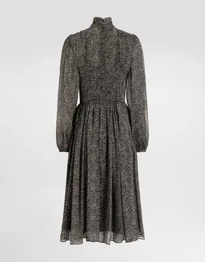 Dolce & Gabbana Silk Chiffon Chevron Print Dress