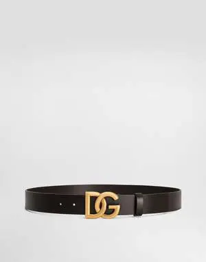 Dolce & Gabbana Lux Leather Belt With Crossover Dg Logo Buckle Belts Multi-colored Leather - Multicolor