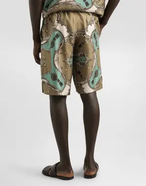 Dolce & Gabbana Cargo-print Washed Silk Twill Bermuda Shorts