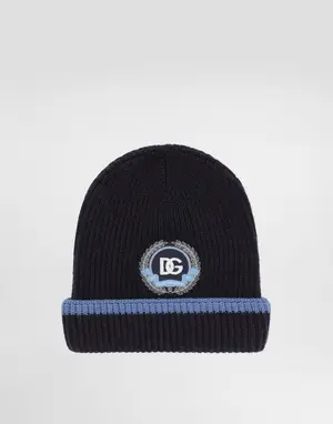Dolce & Gabbana Knitted Hat With Embroidered Patch Accessories - Blue