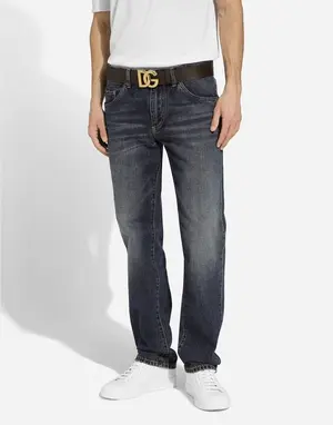 Dolce & Gabbana Leather Belt With Crossover Dg Logo Buckle