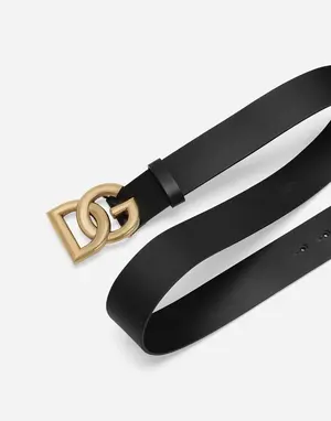 Dolce & Gabbana Leather Belt With Crossover Dg Logo Buckle