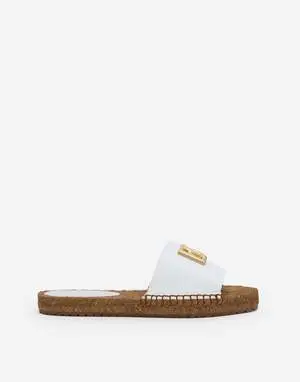 Dolce & Gabbana Nappa Leather Espadrille Sliders With Dg Logo Slides And Mules Leather - White