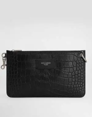 Dolce & Gabbana Crocodile-print Calfskin Toiletry Bag Briefcase And Clutches - Black