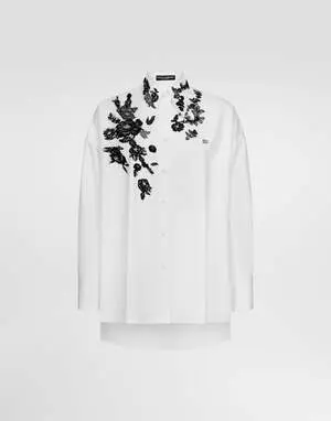 Dolce & Gabbana Oversize Cotton Shirt With Lace Appliqués - White