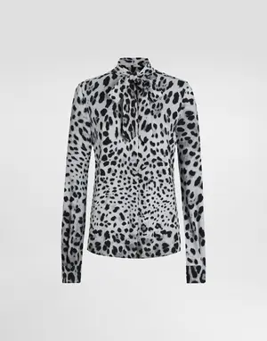 Dolce & Gabbana Leopard- Charmeuse Shirt With Pussy-bow Shirts And Tops Silk - Print