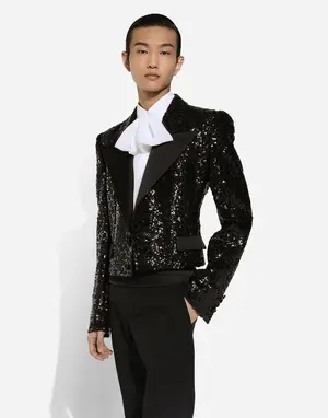 Dolce & Gabbana Short Single-breasted Jacket With Sequin Embellisht Suits And Blazers