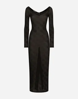 Dolce & Gabbana Mesh-stitch Sheath Dress With Jacquard Dg Logo Dresses - Black