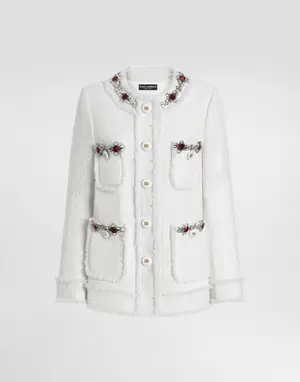 Dolce & Gabbana Single-breasted Tweed Jacket With Jewel Embroidery Blazers - White
