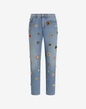 Dolce & Gabbana Classic Cotton Jeans With Tag And Bejeweled Details Denim Multi-colored - Multicolor