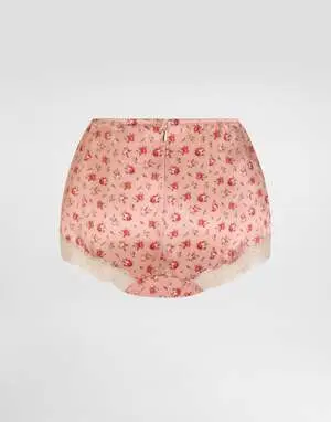Dolce & Gabbana Small Rose-print Lace And Satin Briefs Underwear