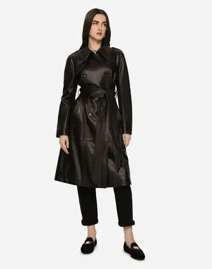 Dolce & Gabbana Single-breasted Leather Trench Coat - Black