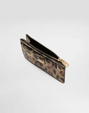 Dolce & Gabbana Medium Leopard-print Polished Calfskin Card Holder With Zipper Wallets And Small Leather Goods Leather - Animal Print