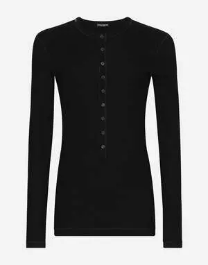 Dolce & Gabbana Fine-rib Cotton Granddad-neck T-shirt T-shirts And Polos Cotton - Black