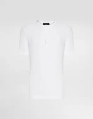 Dolce & Gabbana Fine-rib Cotton Granddad-neck T-shirt T-shirts And Polos Cotton - White