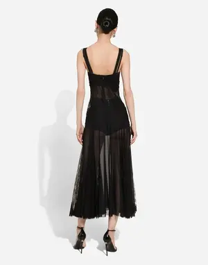 Dolce & Gabbana Tulle Midi Slip Dress With Lace Inserts Dresses Tulle