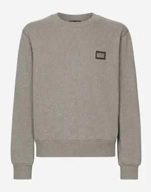 Dolce & Gabbana Jersey Sweatshirt With Branded Tag Sweatshirts Gray Cotton - Grey