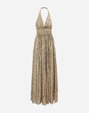 Dolce & Gabbana Long Sequined Dress With Slit Dresses - Gold