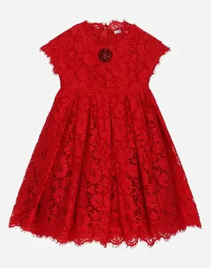 Dolce & Gabbana Cordonette Lace Dress With Embroide Jewel - Red