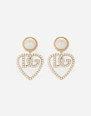 Dolce & Gabbana Drop Earrings With Cabochon Details And Dg Logo Heart Bijoux Metal - Gold