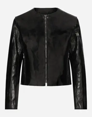 Dolce & Gabbana Collarless Leather Jacket Coats And Jackets - Black