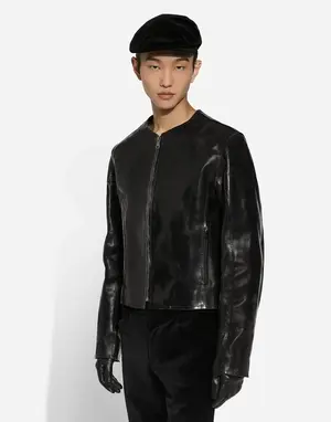 Dolce & Gabbana Collarless Leather Jacket Coats And Jackets