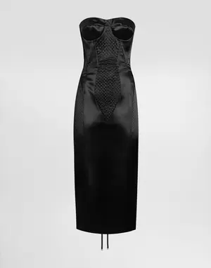 Dolce & Gabbana Strapless Satin Dress With Corset Details Dresses Satin - Black