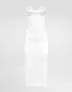 Dolce & Gabbana Strapless Satin Dress With Corset Details Dresses Satin - White