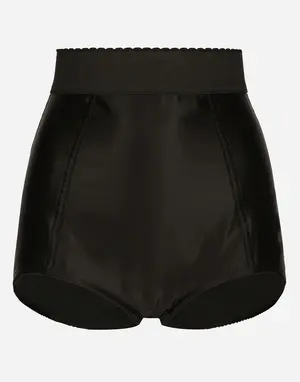 Dolce & Gabbana Silk Satin And Stretch Marquisette High-waisted Panties - Black