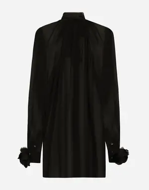 Dolce & Gabbana Silk Chiffon Shirt With Flower Appliqu - Black