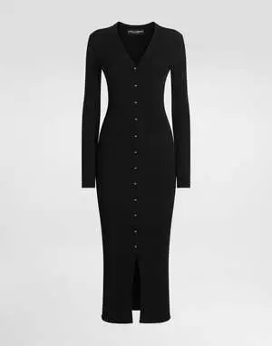 Dolce & Gabbana Long Ribbed Wool Cardigan Sweaters And Cardigans - Black