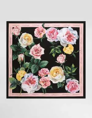 Dolce & Gabbana Rose And Peony- Silk Twill Foulard Scarves And Silks - Print