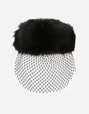Dolce & Gabbana Shearling Flat Cap With Veil Hats And Gloves
