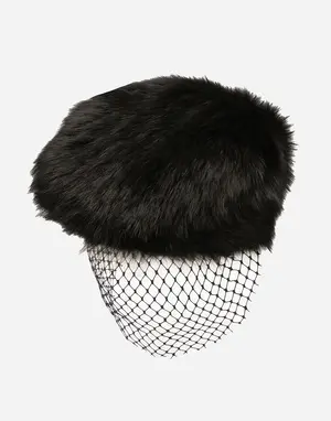 Dolce & Gabbana Shearling Flat Cap With Veil Hats And Gloves