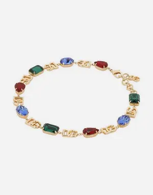 Dolce & Gabbana Link Necklace With Dg Logo And Multi-coloured Crystals