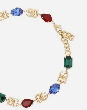 Dolce & Gabbana Link Necklace With Dg Logo And Multi-coloured Crystals