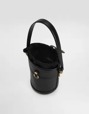 Dolce & Gabbana Capri Bucket Bag In Canvas And Leather - Black