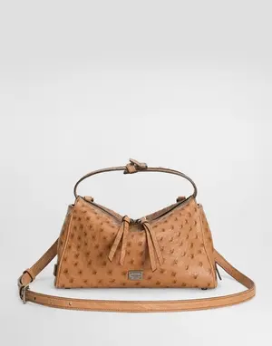 Dolce & Gabbana Vittoria Ostrich Leather Bag Crossbody Bags - Beige