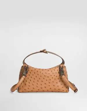 Dolce & Gabbana Vittoria Ostrich Leather Bag Crossbody Bags - Beige