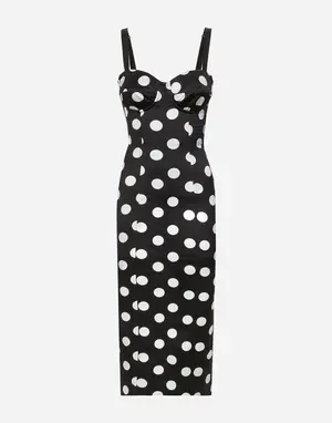 Dolce & Gabbana Satin Midi Dress With Polka-dot And Corset Details Dresses - Print