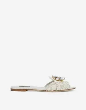 Dolce & Gabbana Lace Rainbow Slides With Brooch Detailing Slides And Mules Gray - Grey
