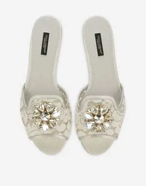 Dolce & Gabbana Lace Embellished Slides - Grey